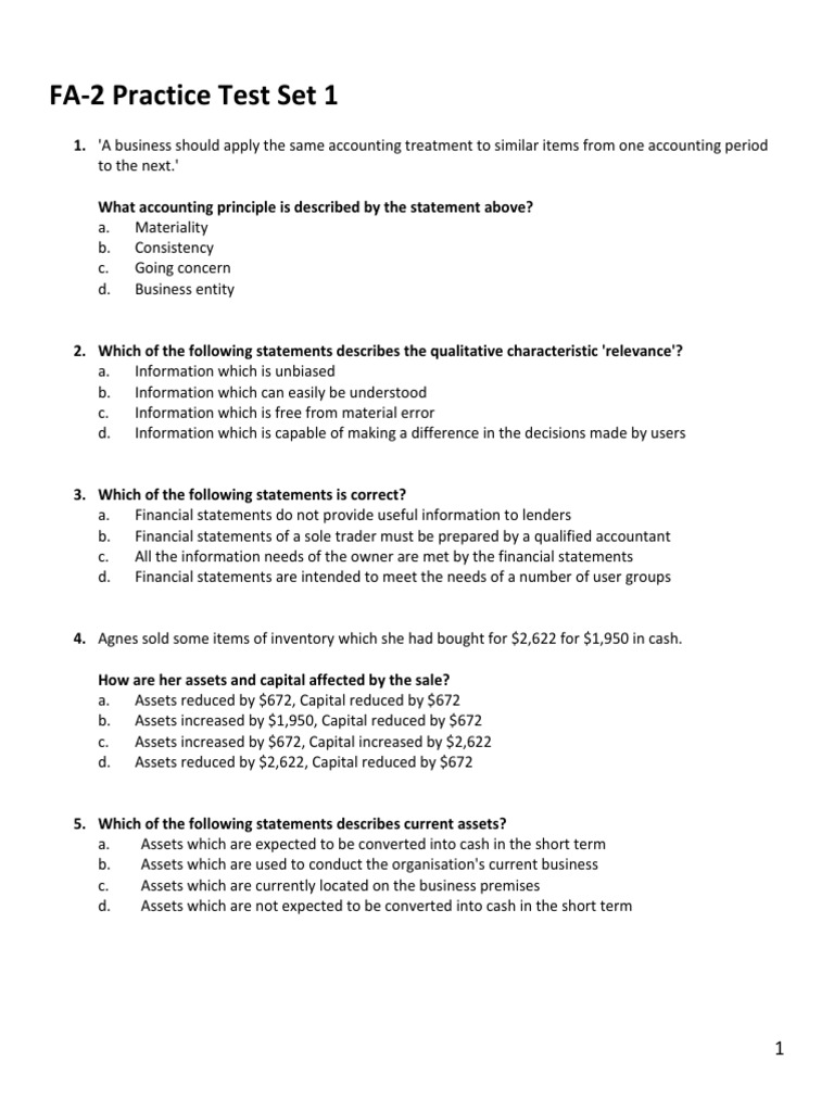 FA 2 Practice Test Set 1 | PDF | Debits And Credits | Accounts Payable