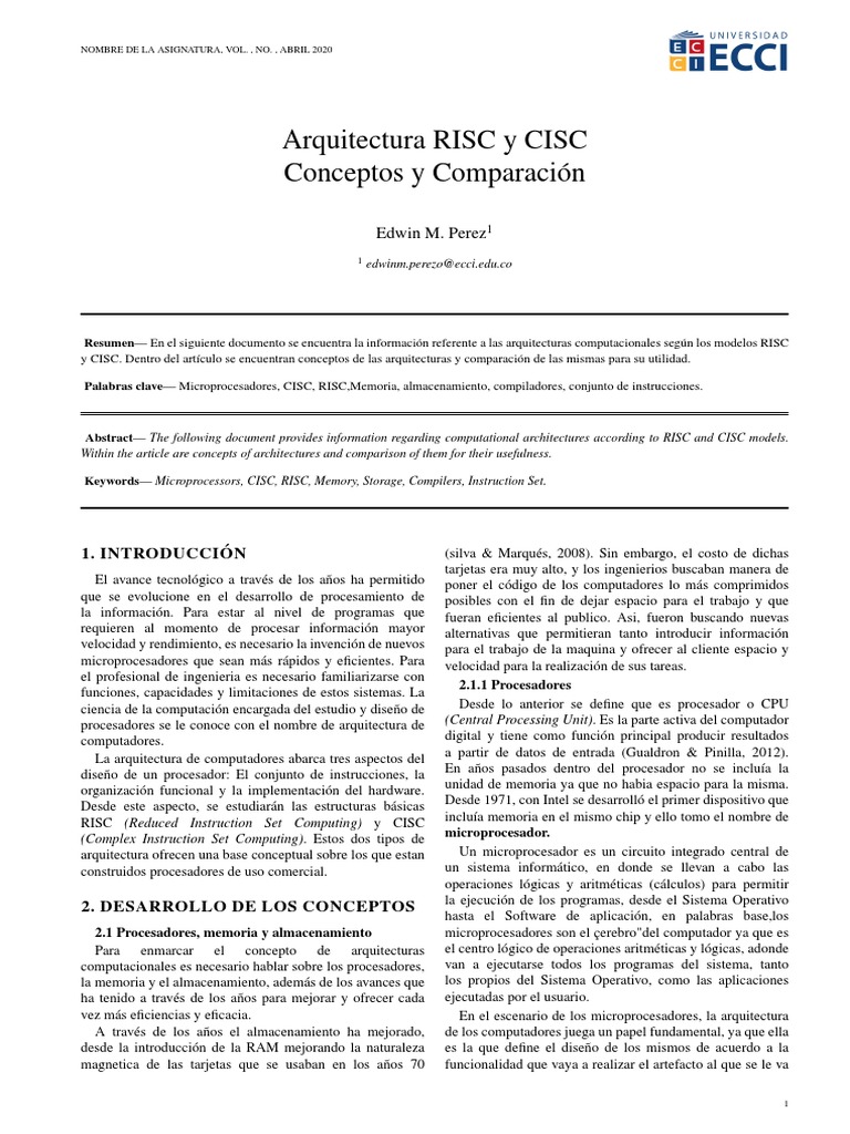Arquitectura RISC y CISC Conceptos y Comparación | Descargar gratis PDF ...