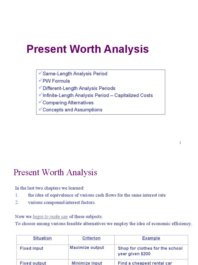 Present Worth Analysis | PDF | Interest | Factors Of Production