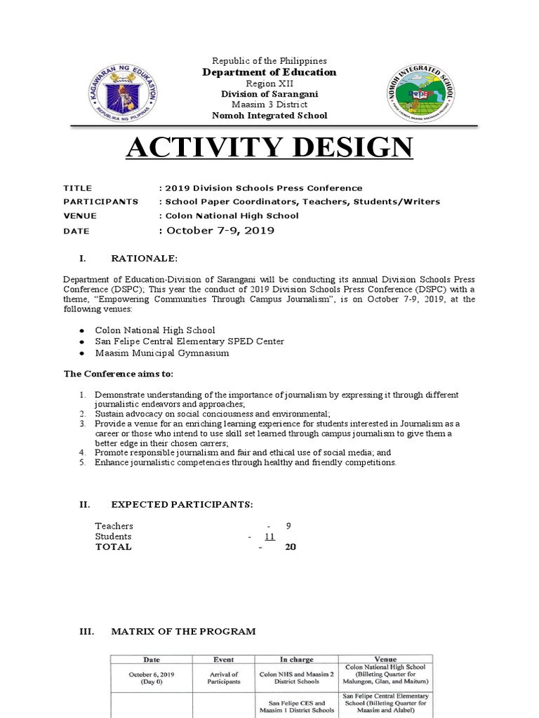Activity Desig N: Department of Education | PDF