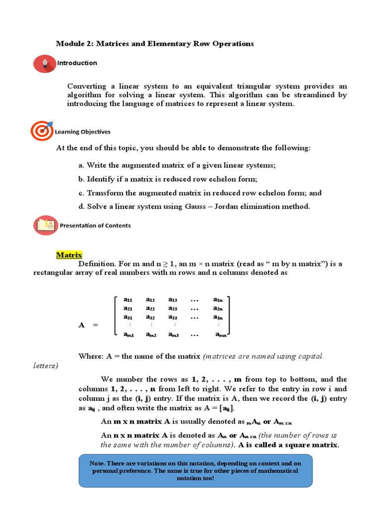 Module 2: Matrices and Elementary Row Operations: Letters) | PDF | System Of Linear Equations ...