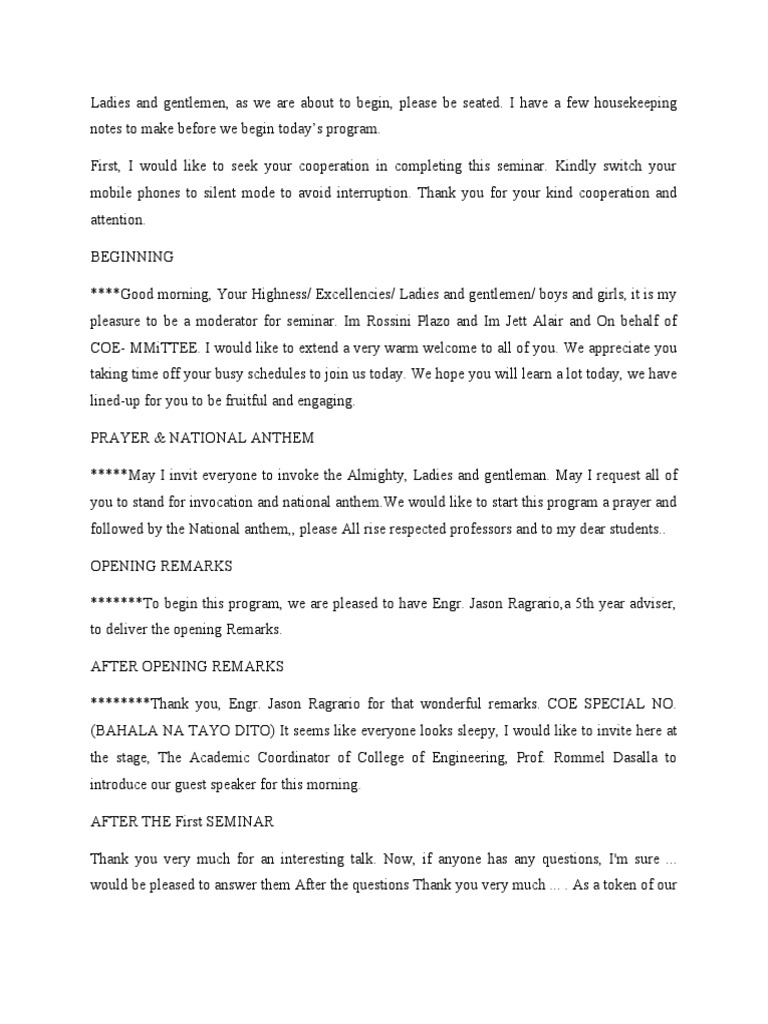 Emcee Script | Download Free PDF | Learning | Teachers