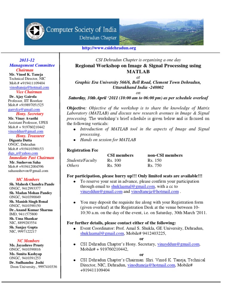 03 CSI DDN 2011 12 MATLAB Workshop Brochure | PDF | Business | Leisure