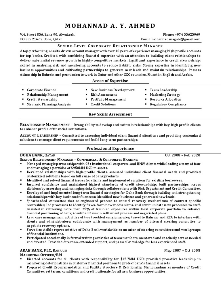 Mohannad Ahmed CV 2020A | PDF | Banks | Business