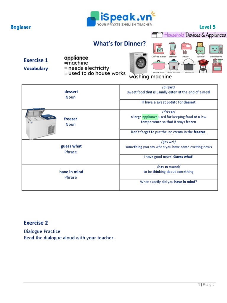 Basic Conversation For Kids Unit - What's For Dinner | PDF | Dinner | Meal