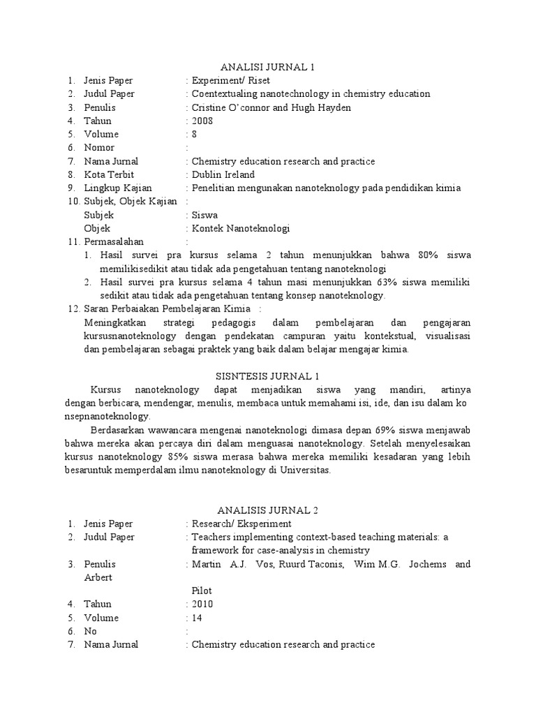 Contoh Analisis Dan Sintesis Jurnal | PDF