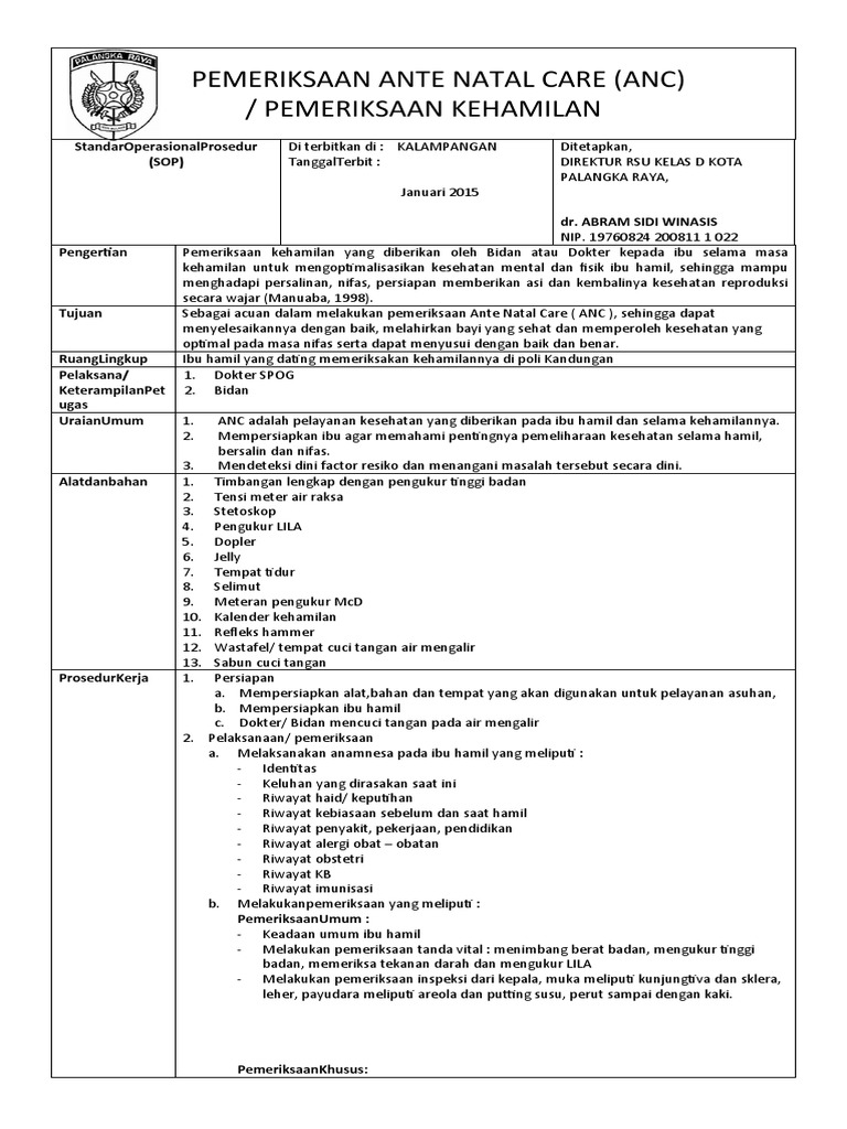 SOP PEMeriksaan Kehamilan | PDF