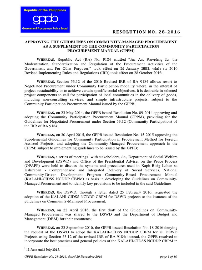 Guidelines on Community-Managed Procurement as a Supplement to the Community Participation ...