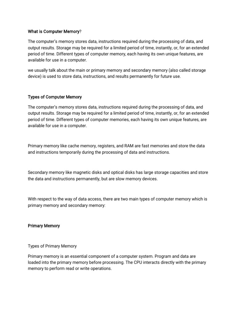 Computer Memory | Download Free PDF | Computer Data Storage | Read Only ...