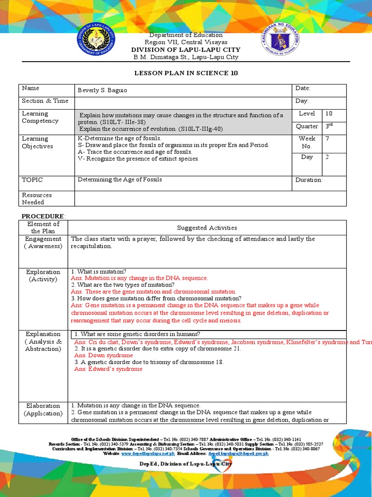 Division of Lapu-Lapu City Lesson Plan in Science 10 | PDF | Mutation | Gene