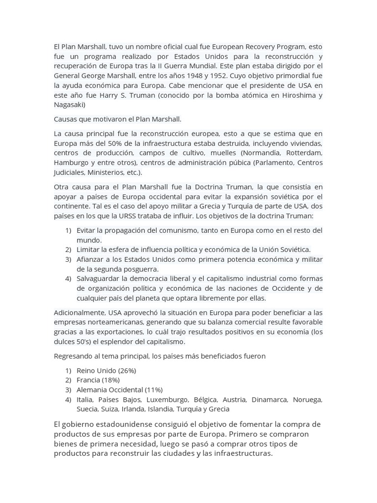 El Plan Marshall | PDF | plan Marshall | Europa