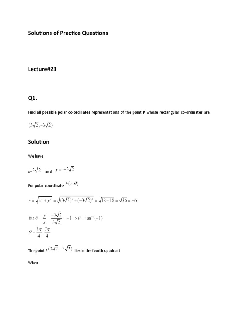 Practice Questions Lecture 23-45 | PDF | Coordinate System | Integral
