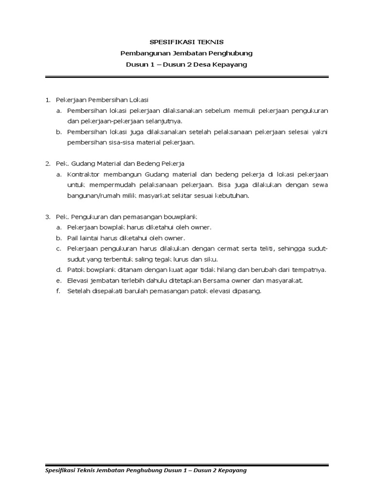 Spesifikasi Teknis Proyek Jembatan | PDF | Griya & Taman | Teknologi & Rekayasa