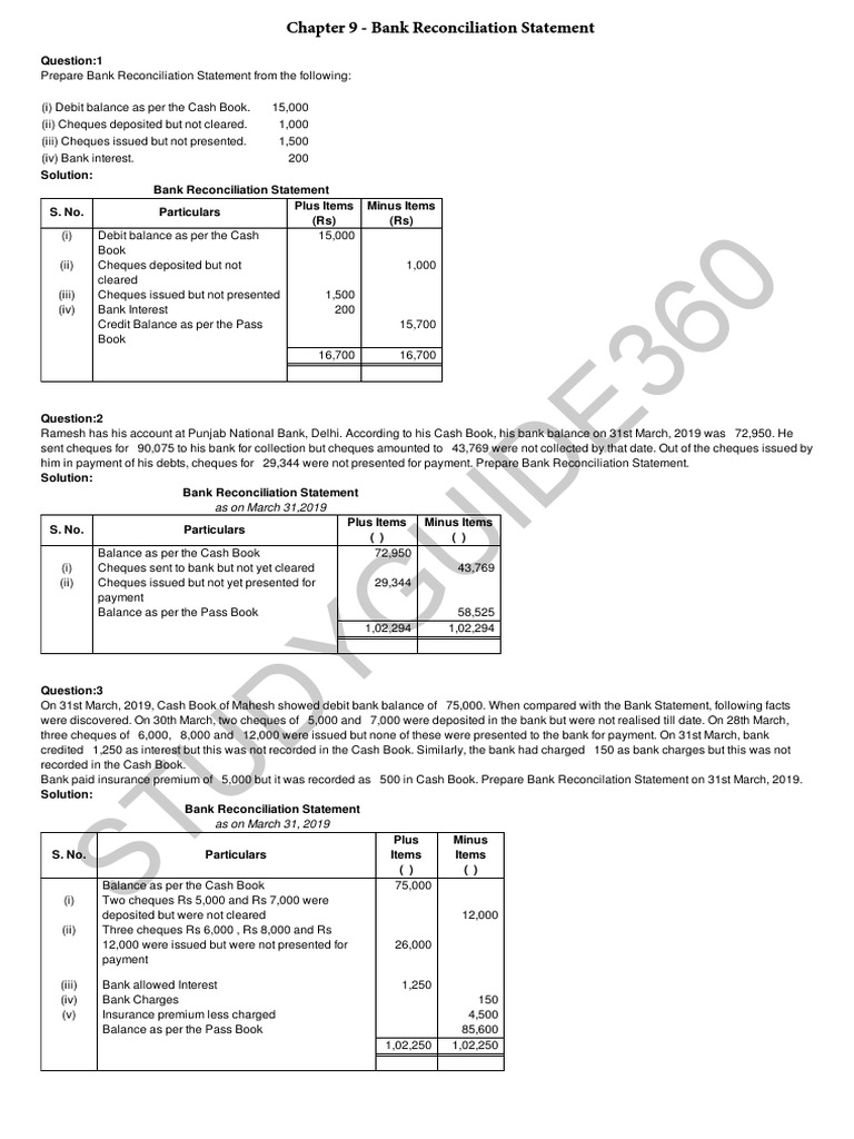 Chapter 9 - Bank Reconciliation Statement | PDF | Cheque | Banks