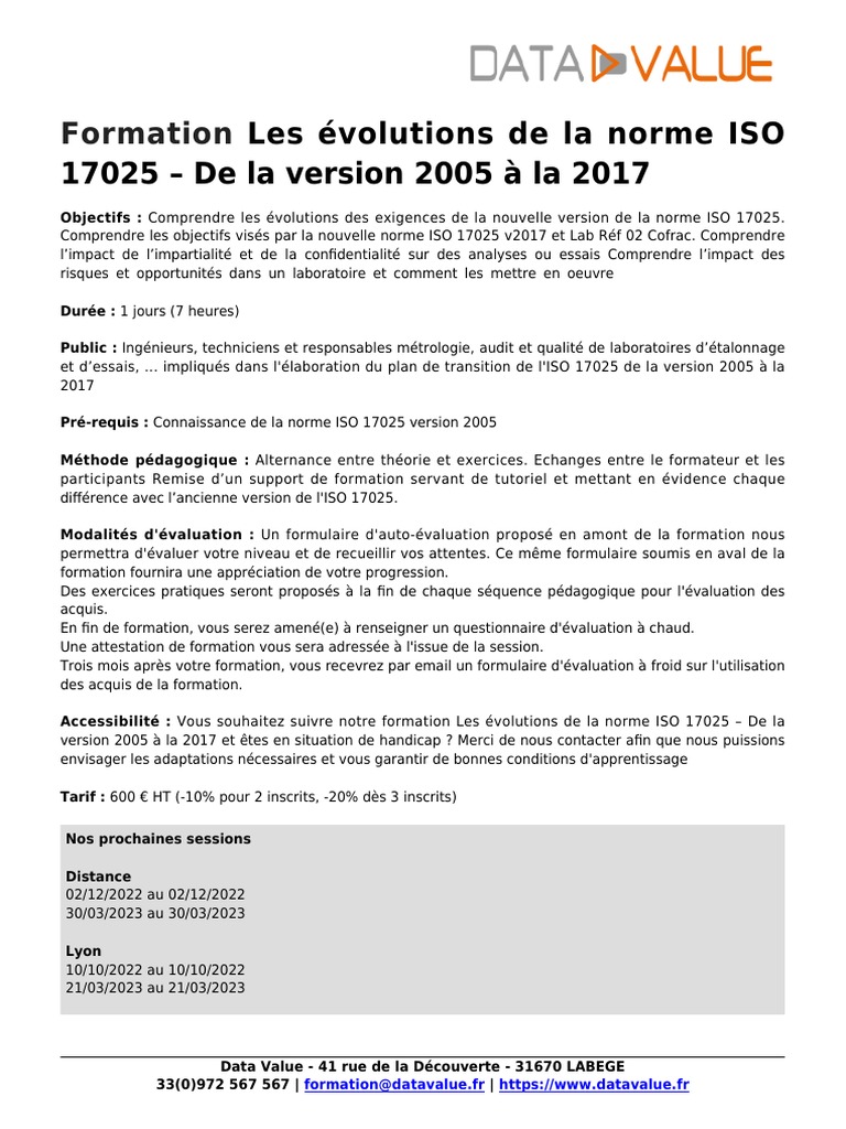 Formation Les Évolutions de La Norme ISO 17025 – de La Version 2005 À ...