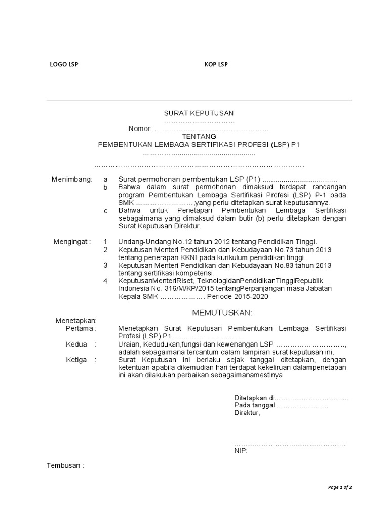 SK Pembentukan LSP | PDF | Bisnis