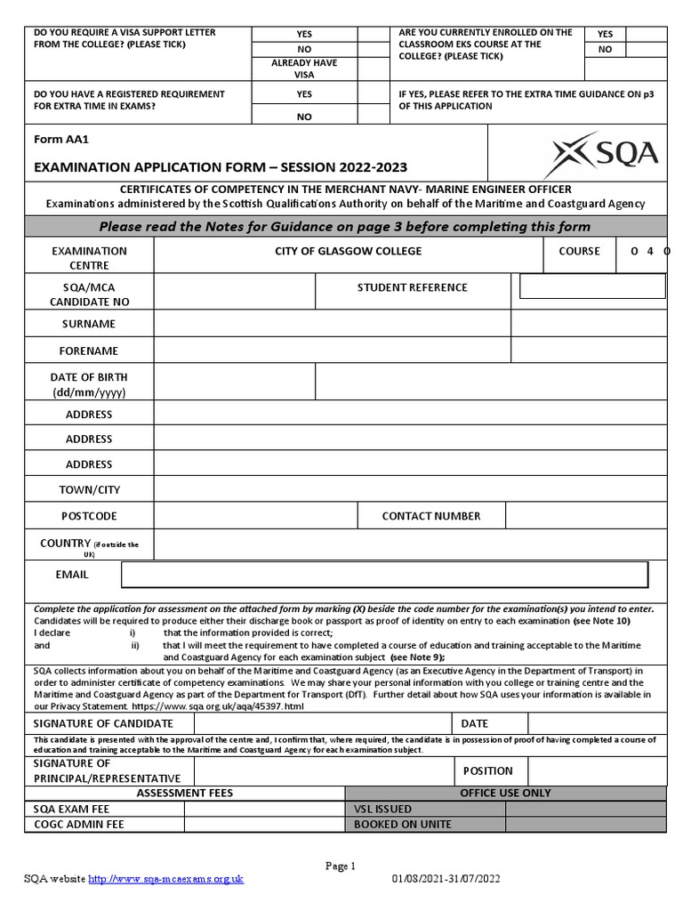 Marine Engineering Exam Application 2022/23 | PDF