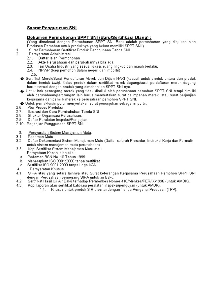 Syarat Pengurusan SNI | PDF