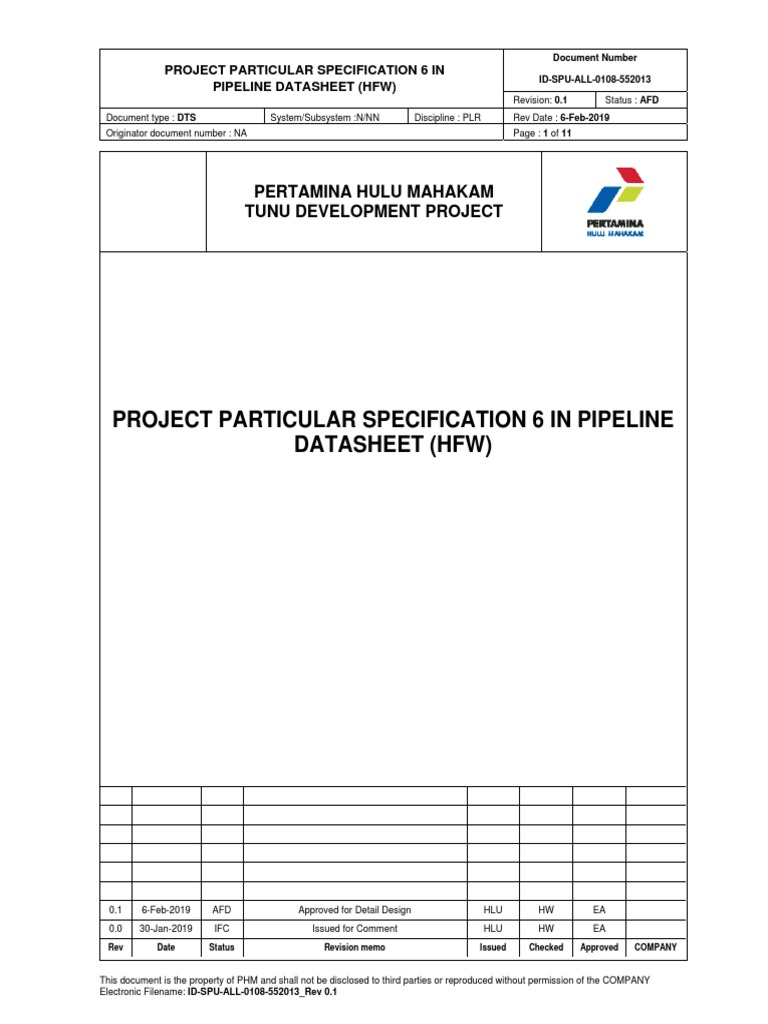 Project Particular Specification 6 in Pipeline Datasheet (HFW) | PDF ...