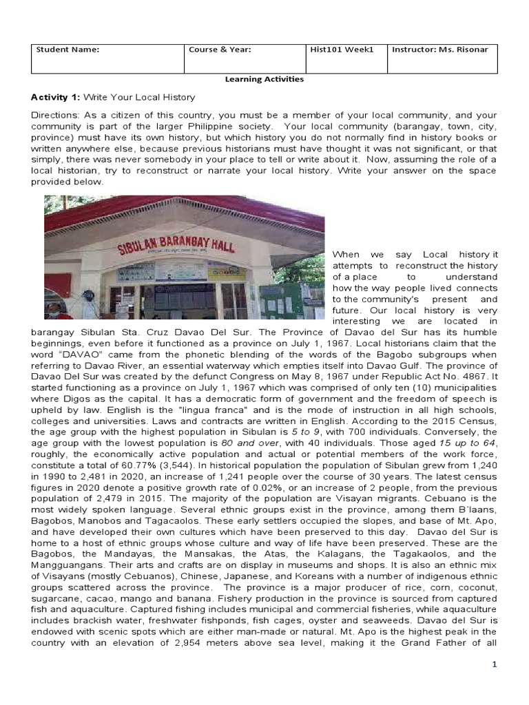 Learning Activities Activity 1: Write Your Local History | PDF ...