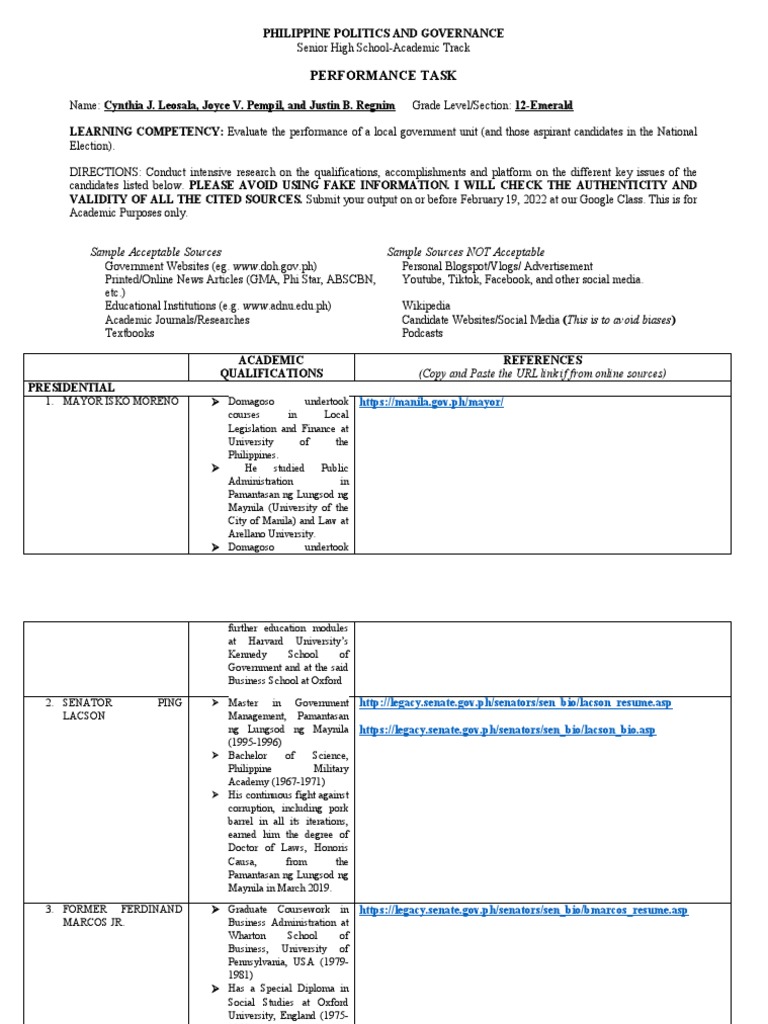 Evaluating the Qualifications, Accomplishments, and Platforms of ...