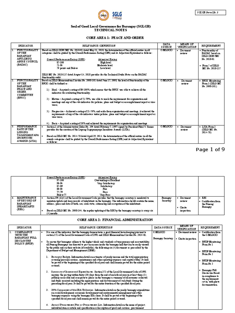 SGLGB Form 3. Technical Notes | PDF | Emergency Management | Taxes
