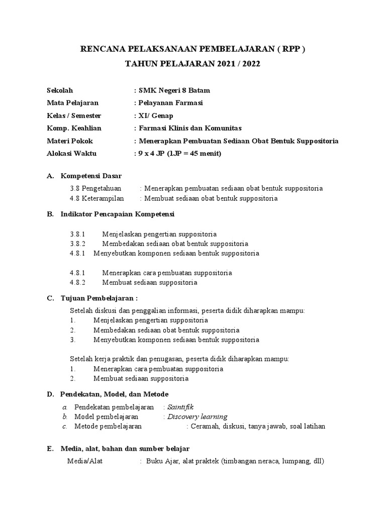RPP 10 Sediaan Suppositoria | PDF