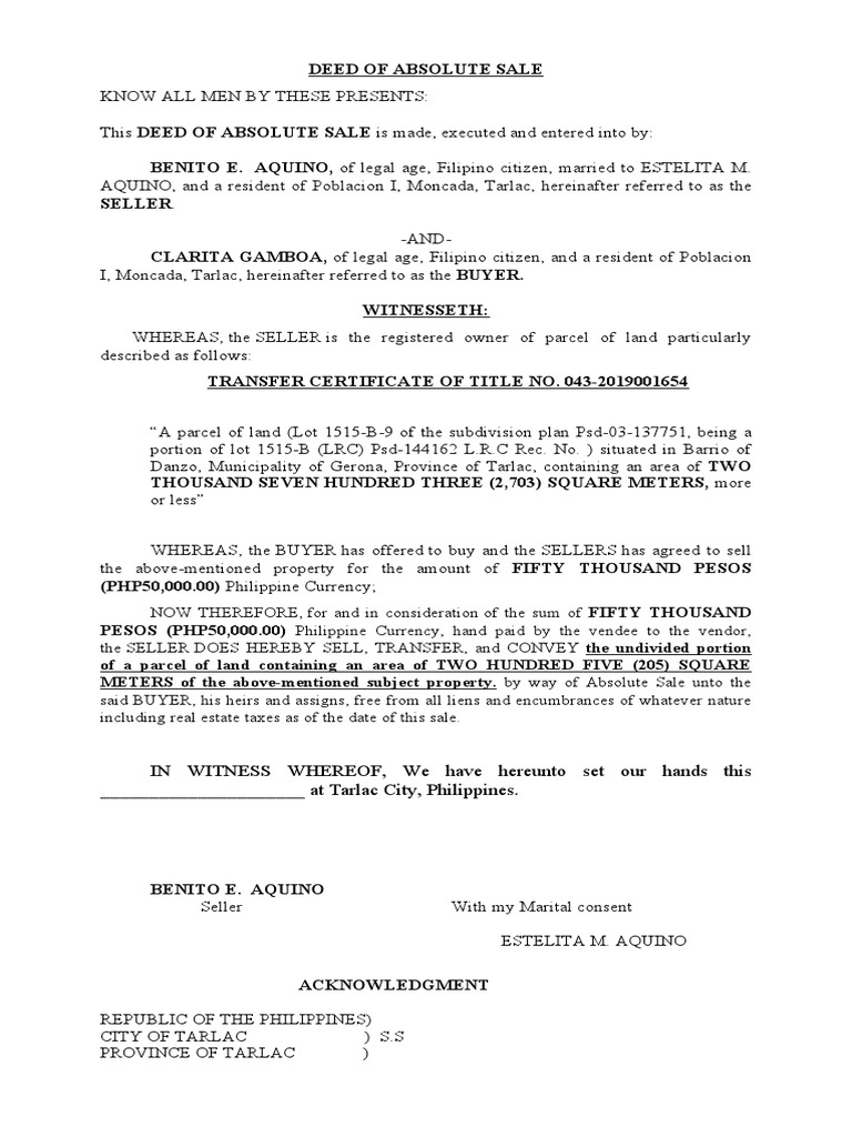 Deed of Absolute Sale Title | PDF | Deed | Environmental Law