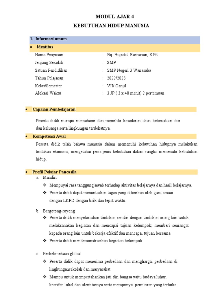 Modul 4 Aktivitas Memenuhi Kebutuhan | PDF