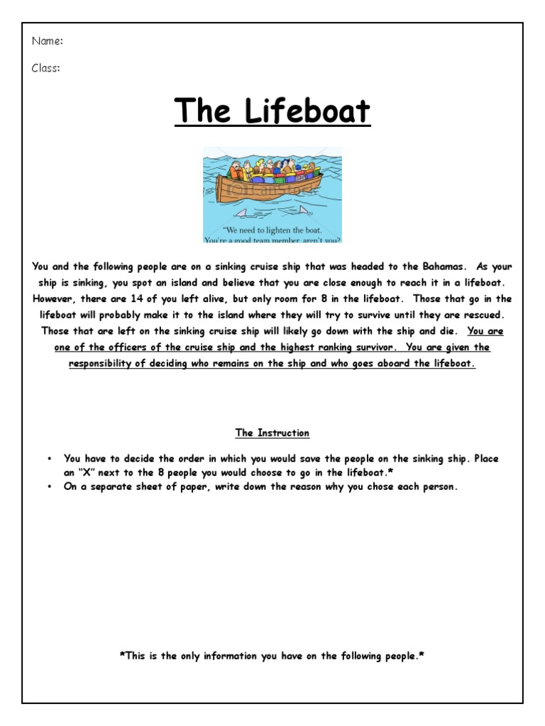 Exercise 2 - The Lifeboat Activity | PDF Exercise 2 - The Lifeboat Activity | PDF