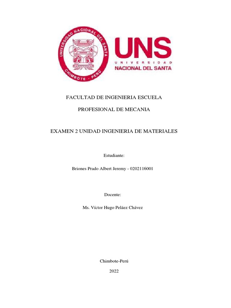 Examen 2da Unidad de Ing de Materiales | PDF | Ingeniería de Edificación | Materiales