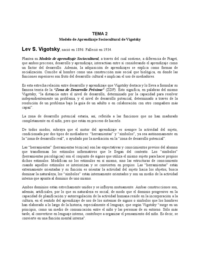 Modelo Sociocultural de Vigotsky en Educación | PDF | Sociedad ...