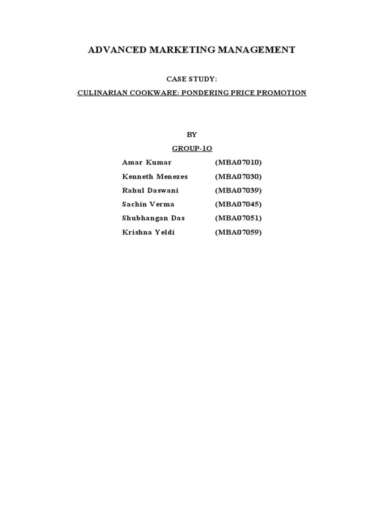 Advanced Marketing Management: Case Study: Culinarian Cookware ...