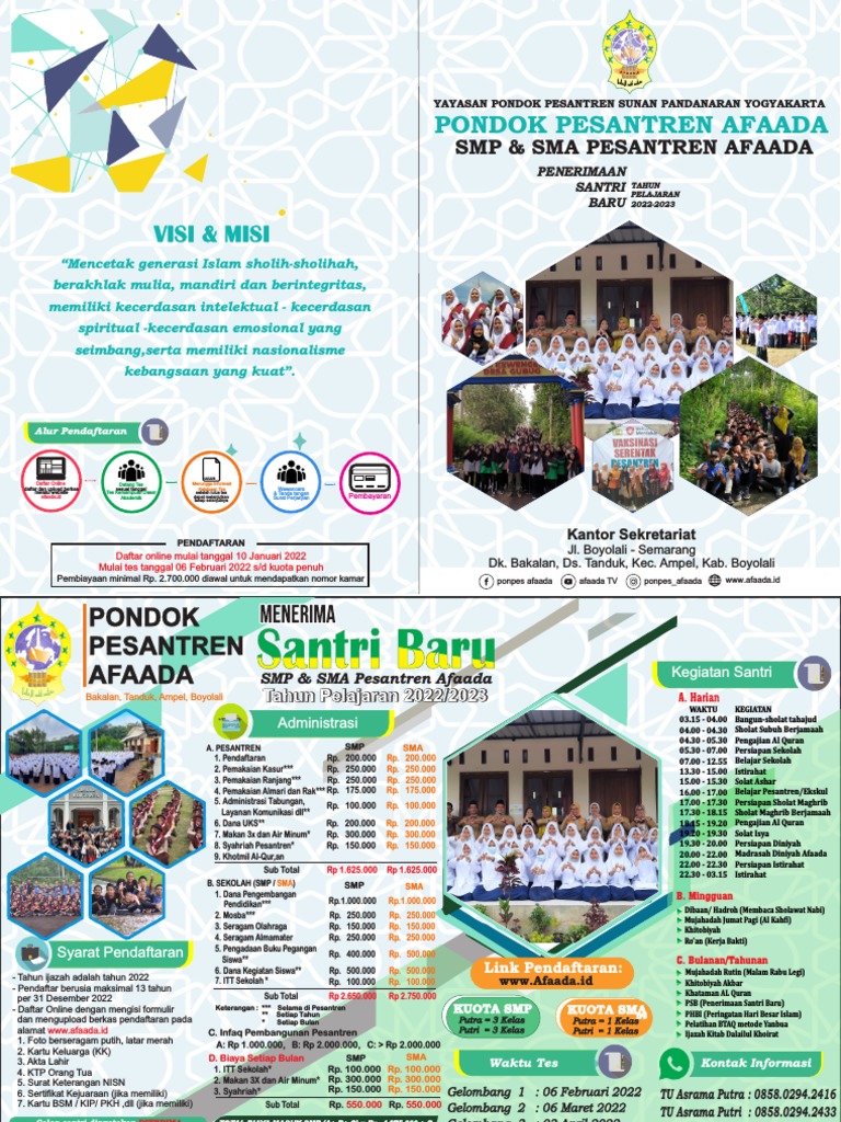 Brosur PSB SMP Pesantren Afaada 2022 2023 | PDF