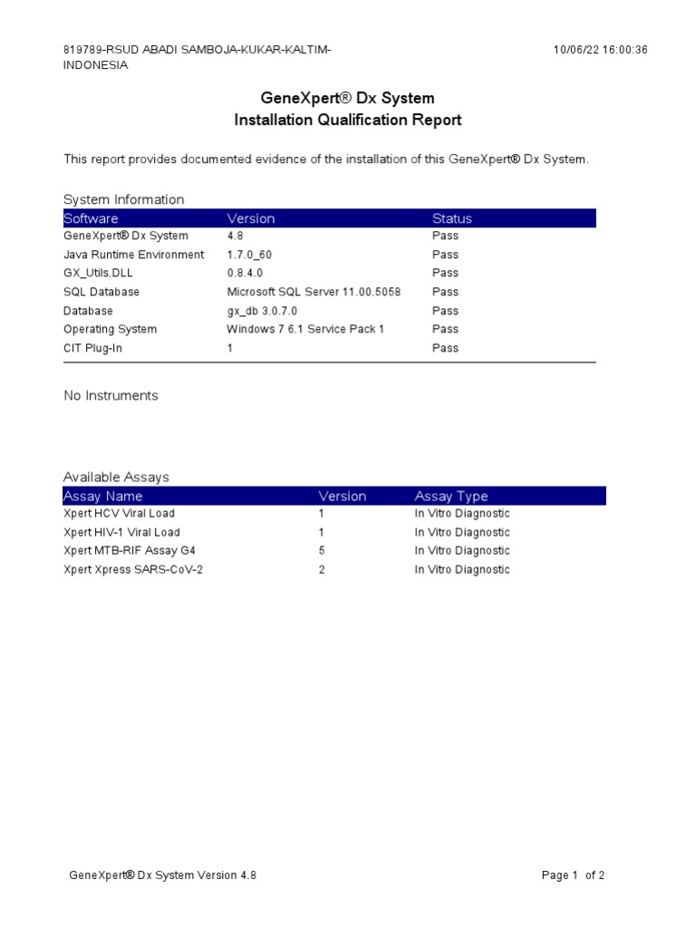 Genexpert® DX System Installation Qualification Report | PDF ...