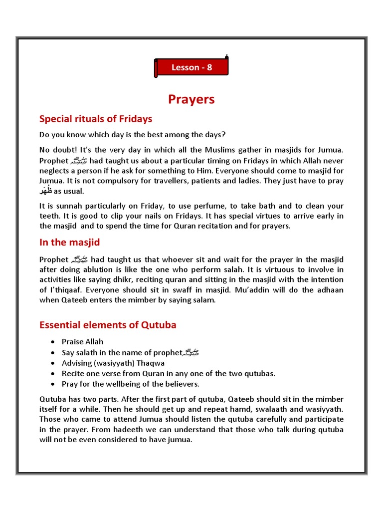 Lesson 8 - Prayers | PDF | Sharia | Abrahamic Religions
