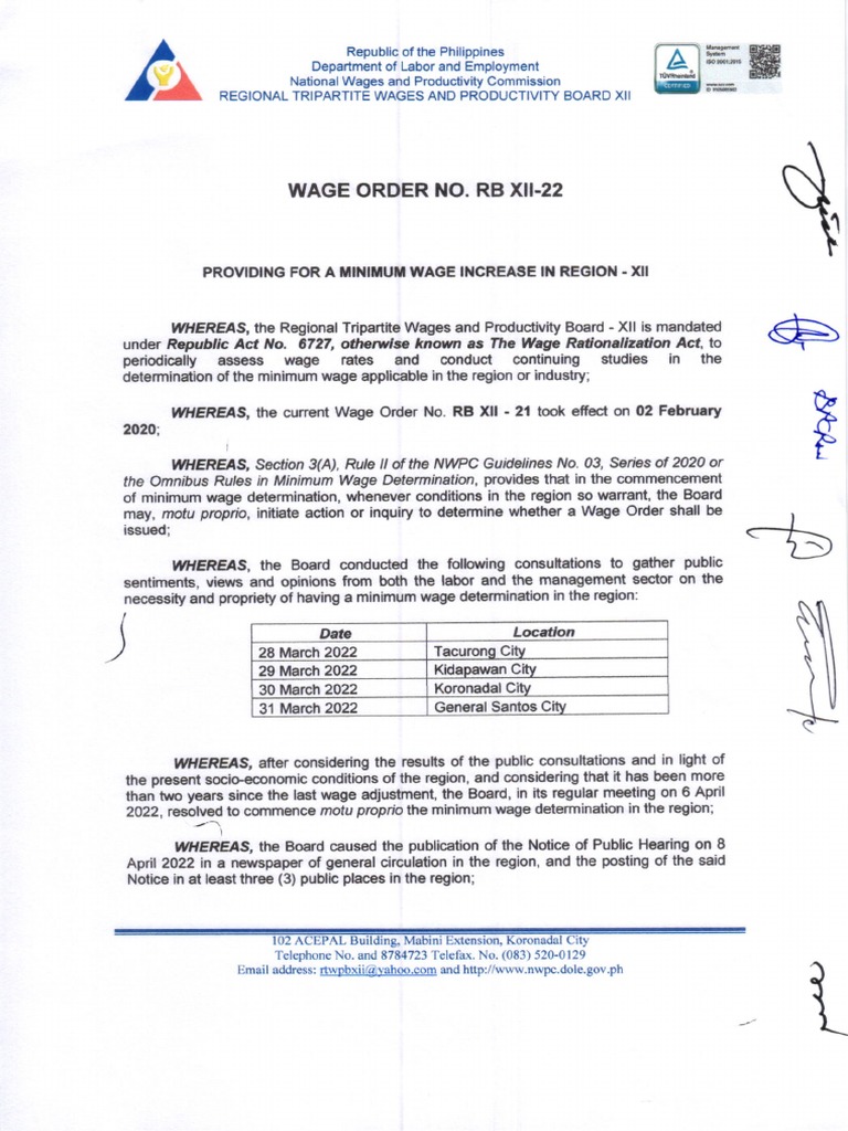 Published WO No. RB XII 22 | PDF | Minimum Wage | Wage