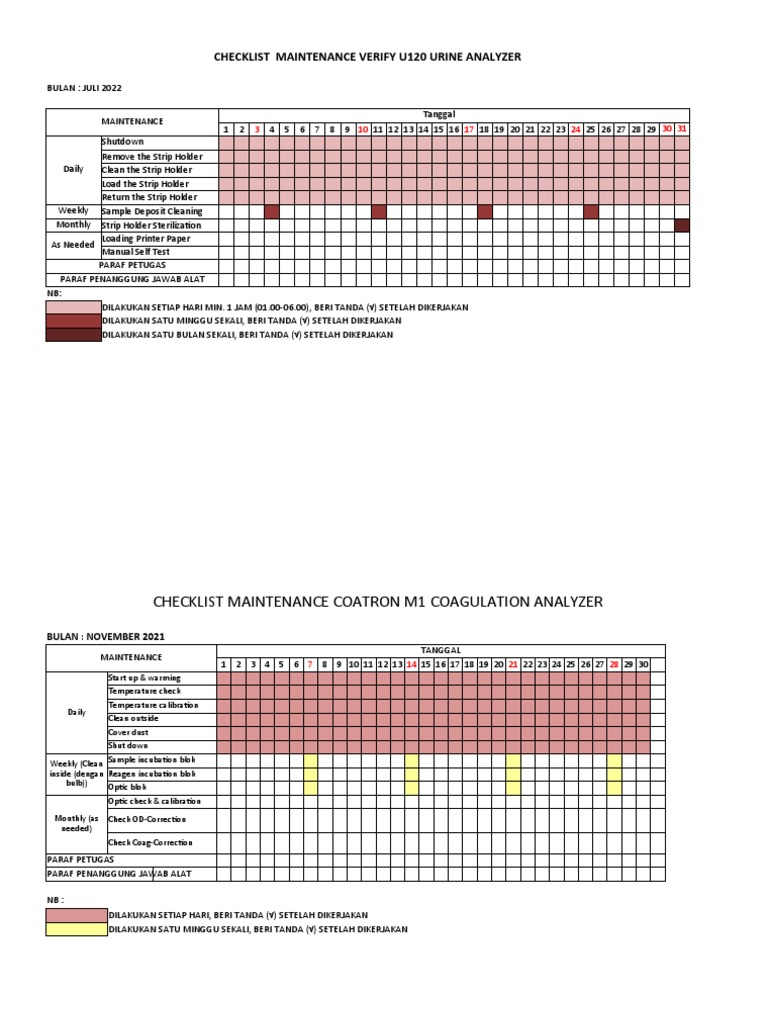 Checklist Maintenance Verify U120 Urine Analyzer | PDF | Chemistry ...