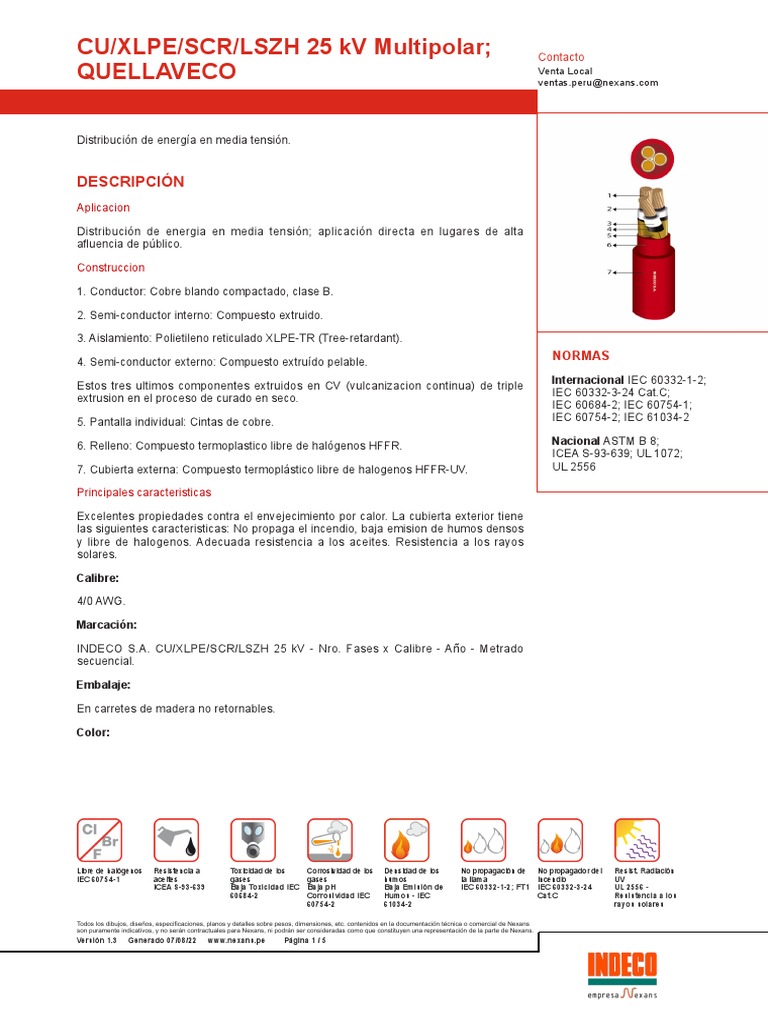 Cable Multipolar 25 kV CU/XLPE/SCR/LSZH | PDF | Cobre | Aislador ...
