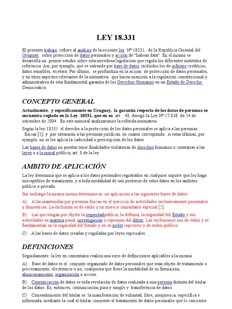 Ley 18331 | PDF | Privacidad de la información | Bases de datos