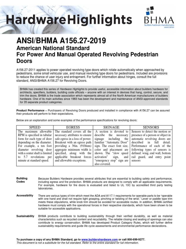 ANSI/BHMA A156.27-2019: American National Standard For Power and Manual Operated Revolving ...
