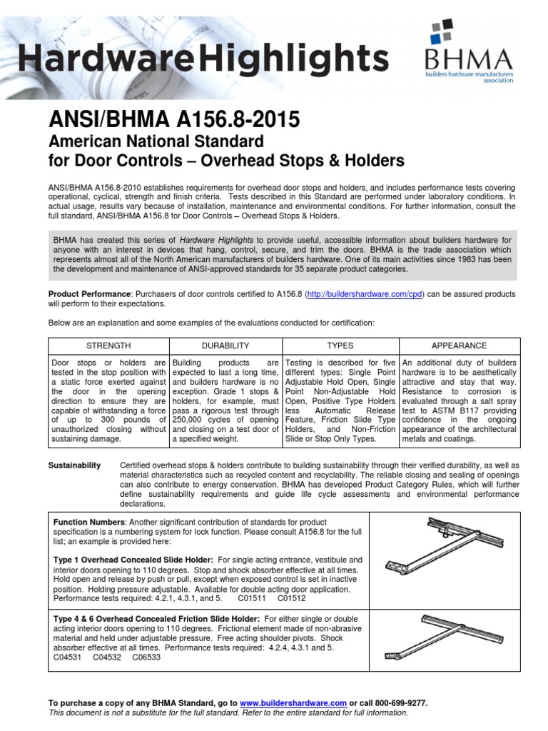 ANSI/BHMA A156.8-2015: American National Standard For Door Controls ...