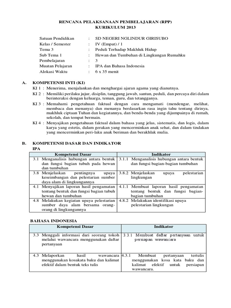 RPP Kelas 4 Tema 3 Subtema 1 PB 3 - Daring Project Based Learning | PDF ... RPP Kelas 4 Tema 3 Subtema 1 PB 3 - Daring Project Based Learning | PDF ...