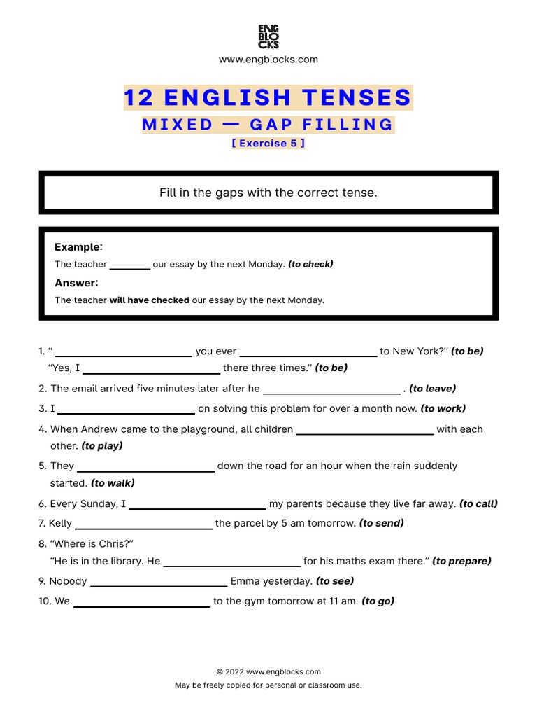 12 English Tenses Gap Filling Exercise 5 1 | PDF