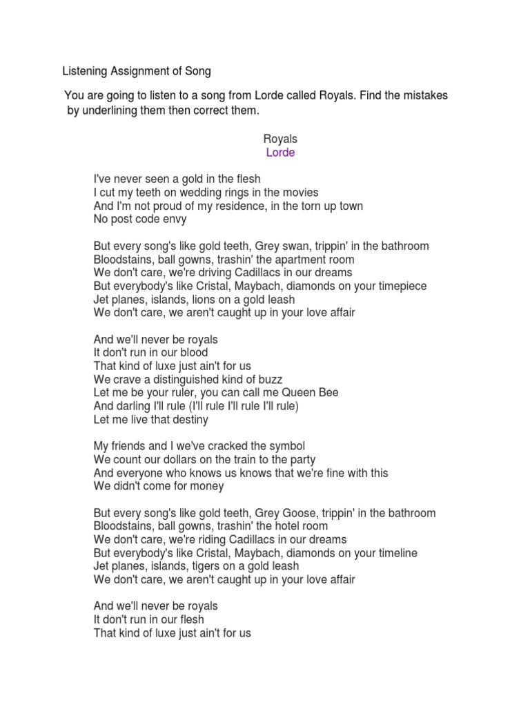 Listening Assignment of Song | PDF