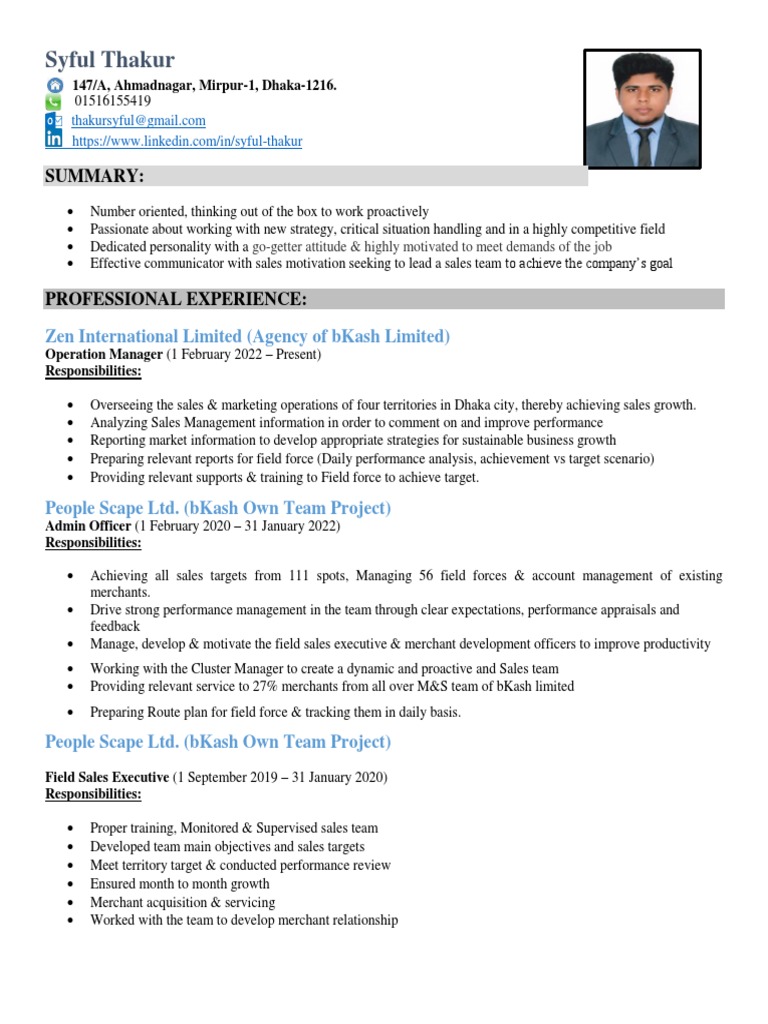 Syful Thakur - CV | PDF | Sales | Psychological Concepts
