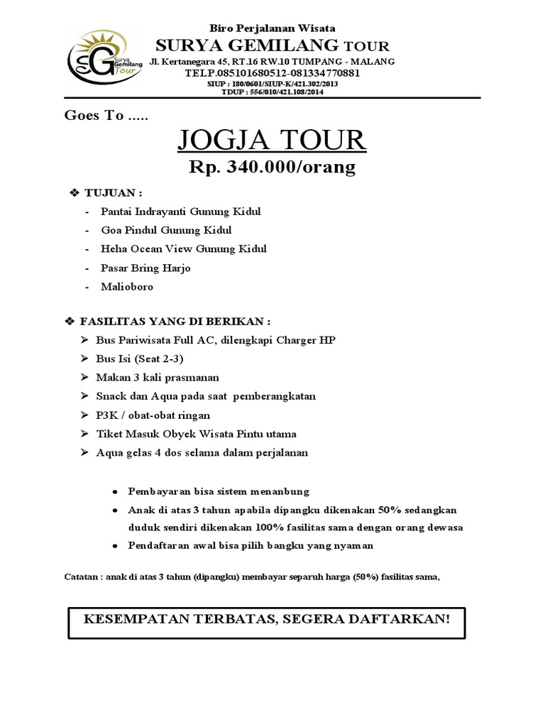 BROSUR SURYA GEMILANG Tour | PDF