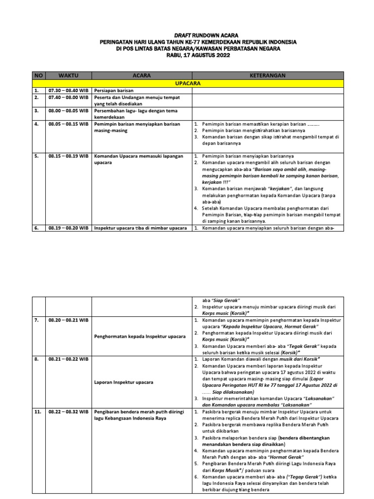 DRAFT RUNDOWN ACARA HUT RI Ke-77 | PDF
