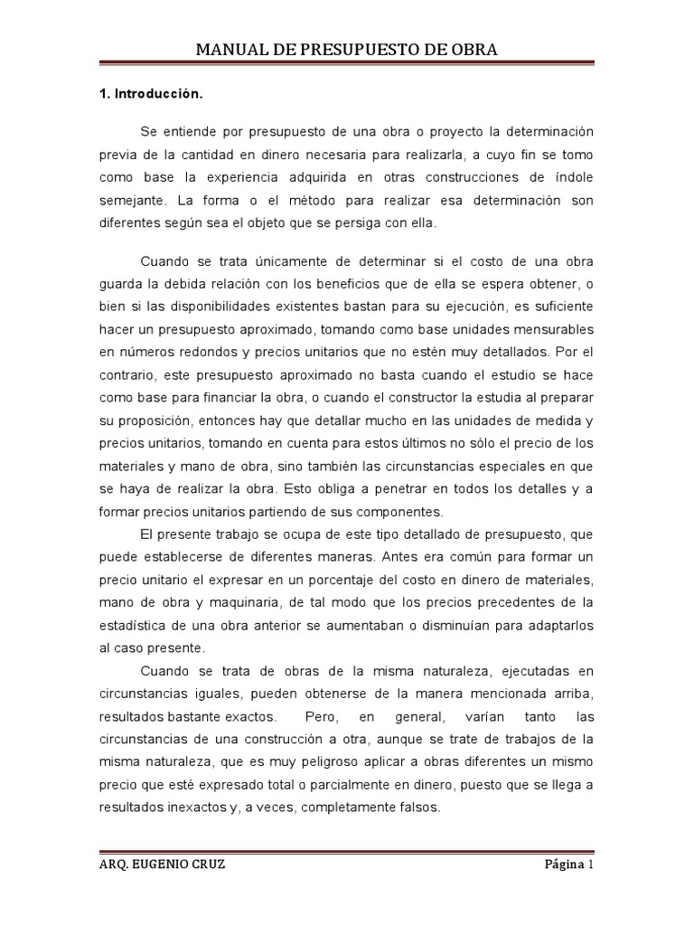 Manual de Presupuestos de Obra | PDF | Presupuesto | Costo