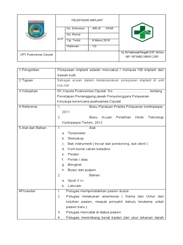 SOP Pelepasan Implan | PDF